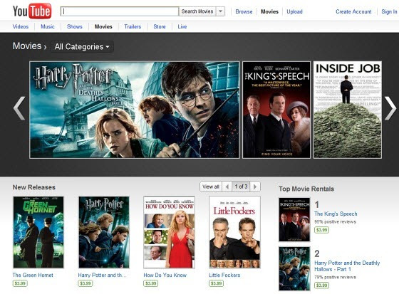 YouTube Launches Movie Rental With 3000 Titles